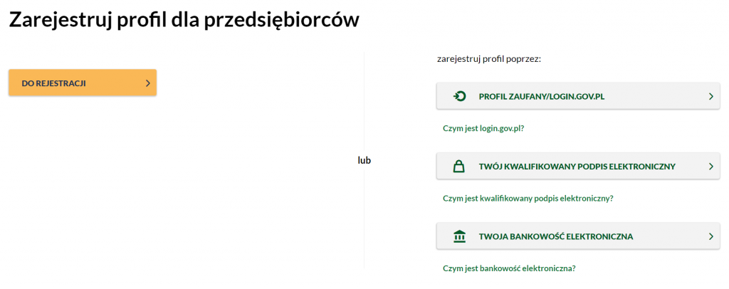 PUE ZUS logowanie przez profil zaufany, login i hasło, bank