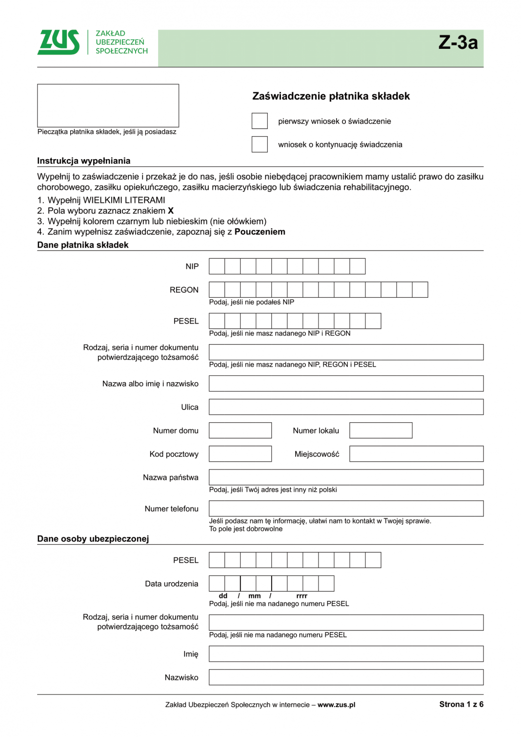 Zaświadczenie płatnika składek ZUS Z3A. Wypełnij formularz Z-3A