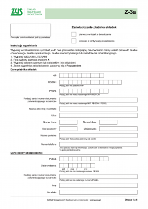 Zaświadczenie płatnika składek ZUS Z3A. Wypełnij formularz Z-3A
