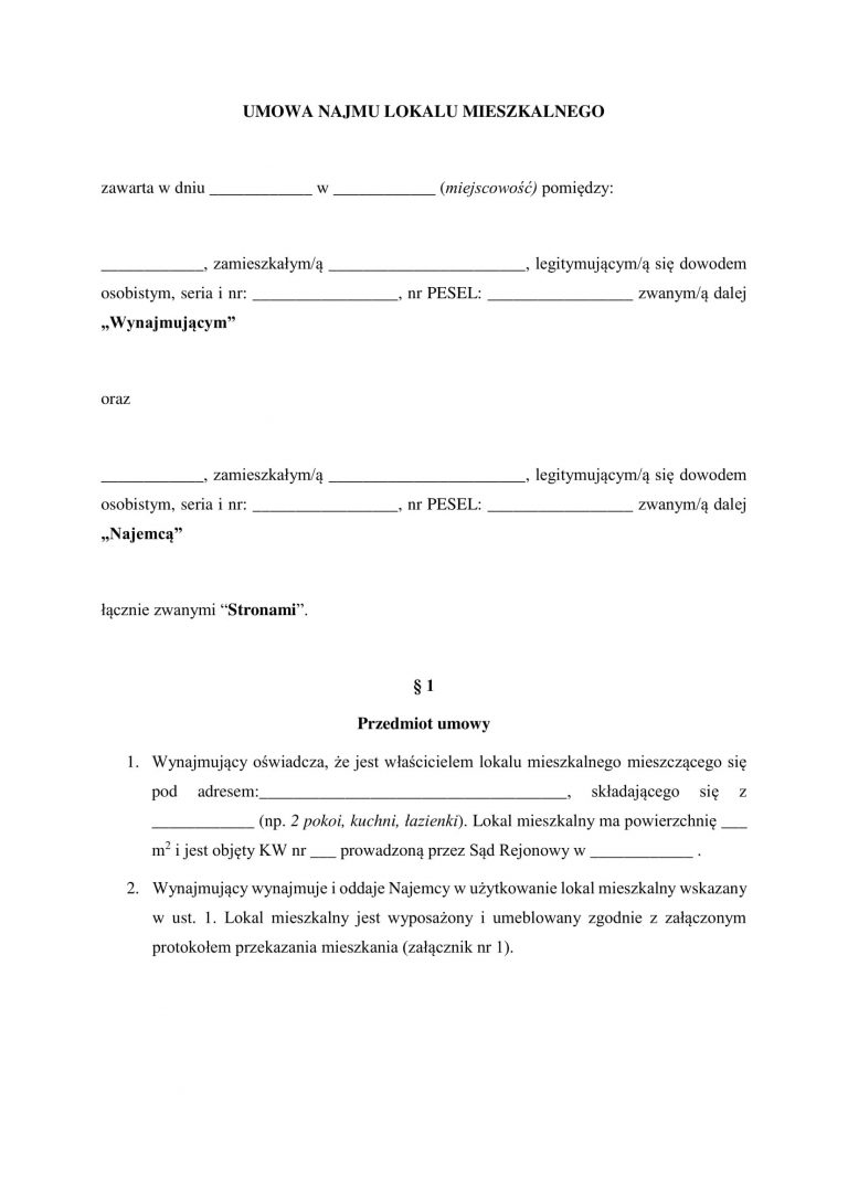 Umowa najmu mieszkania – wzór do pobrania