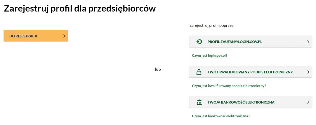 PUE ZUS logowanie przez profil zaufany, login i hasło, bank